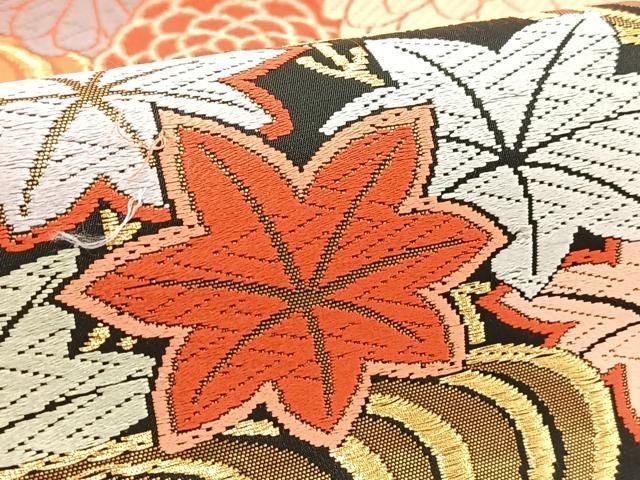 平和屋着物○六通柄袋帯 唐織 流水秋草文 金糸 正絹 逸品 BAAV7176yc