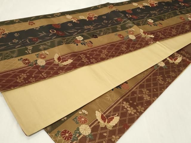 平和屋着物◎六通柄袋帯 唐織 舞蝶草花間道 金糸 正絹 逸品 CAAZ7786in