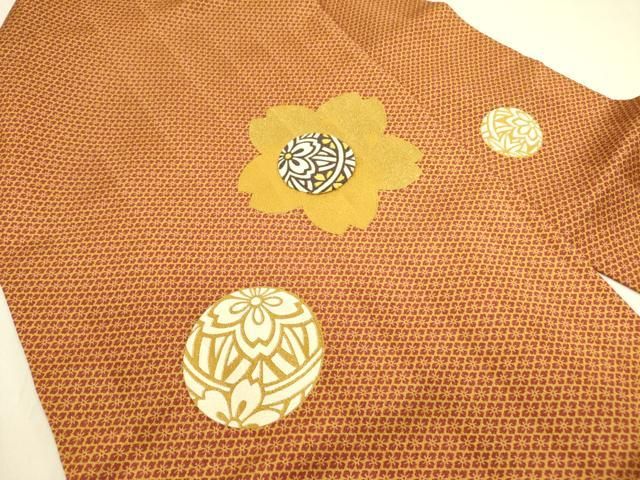 平和屋着物○九寸名古屋帯 パッチワーク 桜毬文 金彩 正絹 逸品