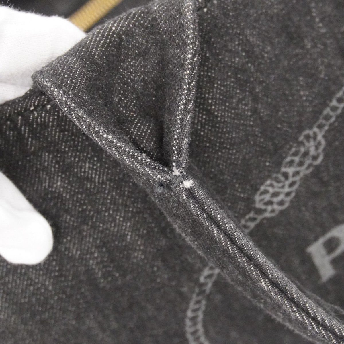 5od4792】プラダ トートバッグ カナパ デニム ブラック ゴールド金具