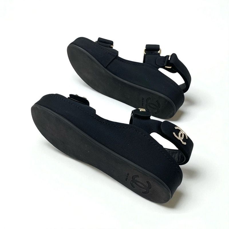 シャネル CHANEL サンダル 靴 シューズ ファブリック ベロア ブラック