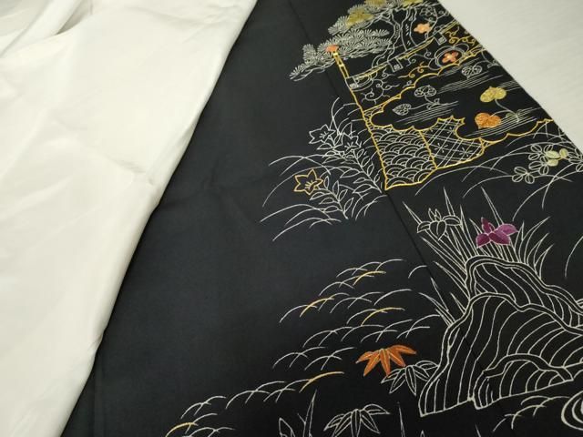 平和屋着物○創業460年・千總 黒留袖 駒刺繍 御所車吉祥草花文 金糸