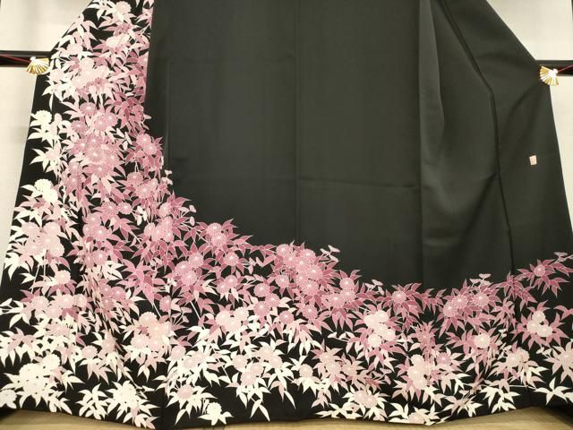 平和屋着物○訪問着 友禅 作家物 草花文 黒地 正絹 逸品 AABD9330ck