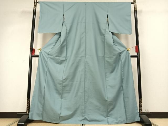 平和屋着物○上質な色無地 文字地紋 秘色色 正絹 逸品 AABD0551fy