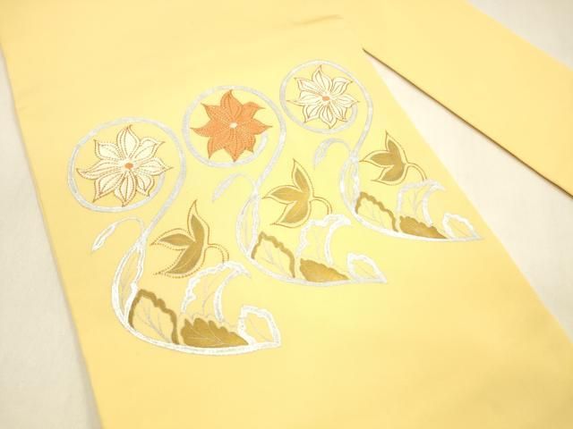 平和屋着物○塩瀬 九寸名古屋帯 駒刺繍 枝花文 金銀彩 正絹 逸品