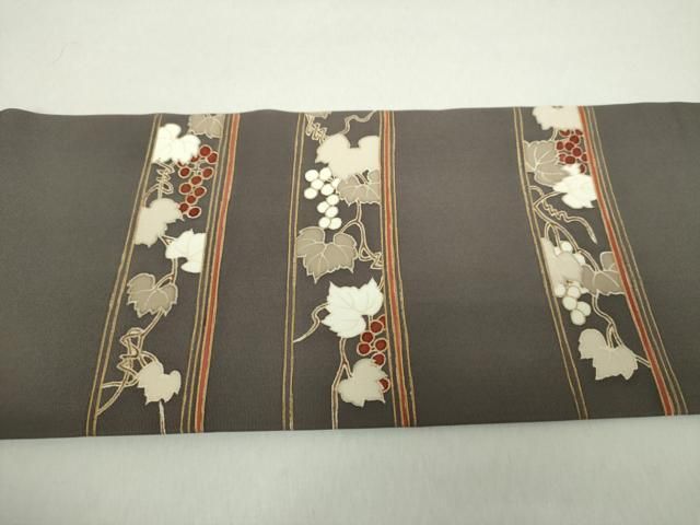 平和屋着物○塩瀬 九寸名古屋帯 葡萄蔦の葉文 金彩 正絹 逸品