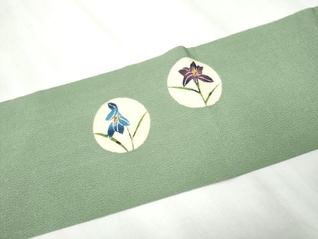 平和屋着物○九寸名古屋帯 型染め 花丸文 鬼しぼ縮緬 正絹 逸品