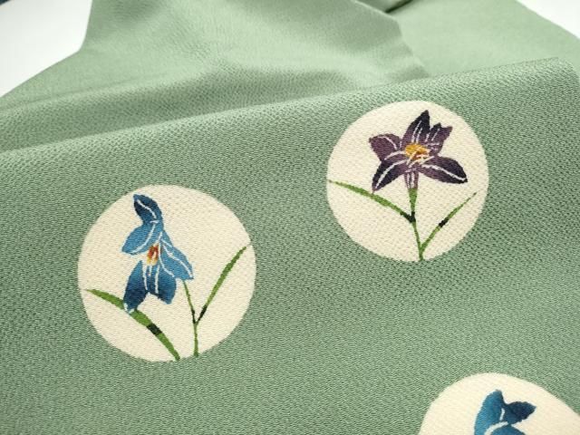 平和屋着物○九寸名古屋帯 型染め 花丸文 鬼しぼ縮緬 正絹 逸品