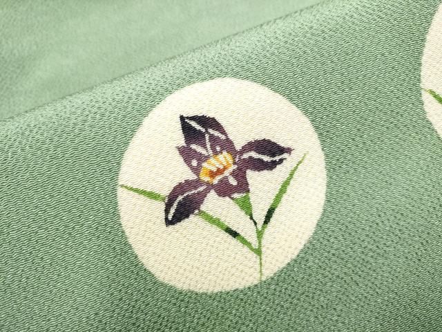 平和屋着物○九寸名古屋帯 型染め 花丸文 鬼しぼ縮緬 正絹 逸品