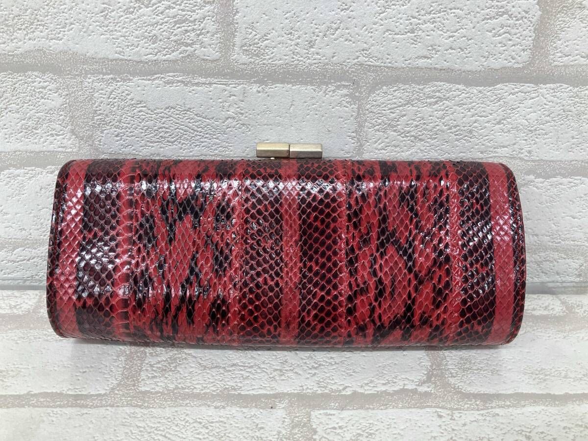 JIMMY CHOO ジミーチュウ パイソン レッド ポーチ クラッチバッグ
