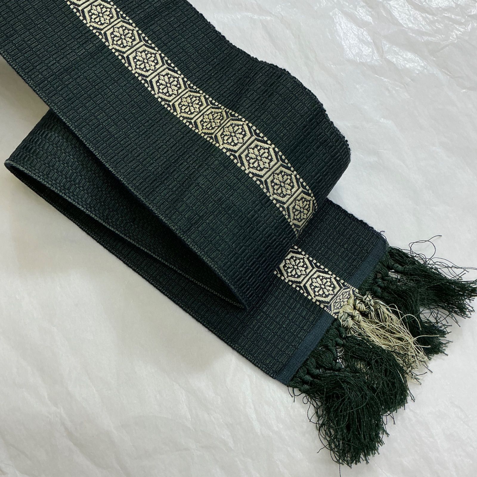 平和屋着物男性 角帯 紬地 幾何学文様 正絹 逸品 DAAZ3285ob