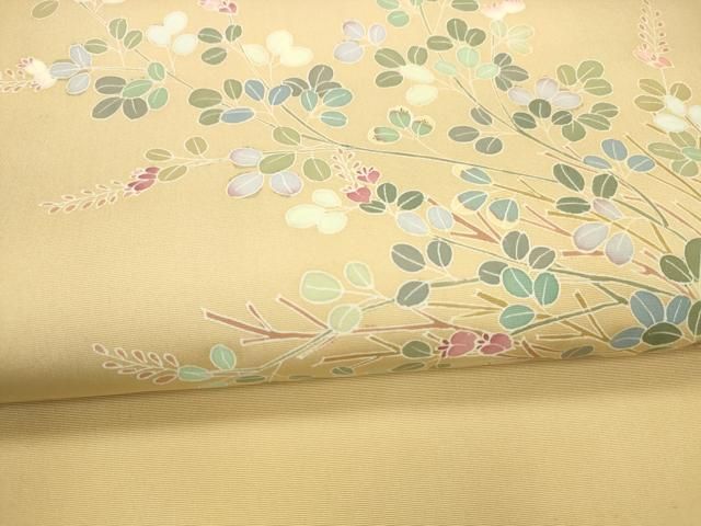 平和屋着物○塩瀬 九寸名古屋帯 友禅 作家物 籬草葉文 正絹 逸品