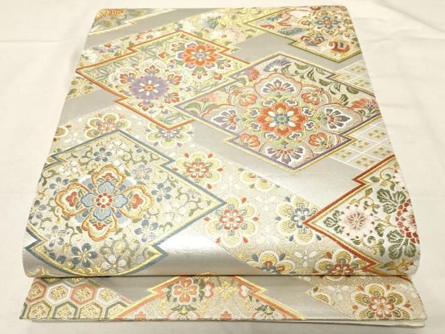 平和屋着物○六通柄袋帯 松皮菱正倉院華紋 金銀糸 正絹 逸品 未使用