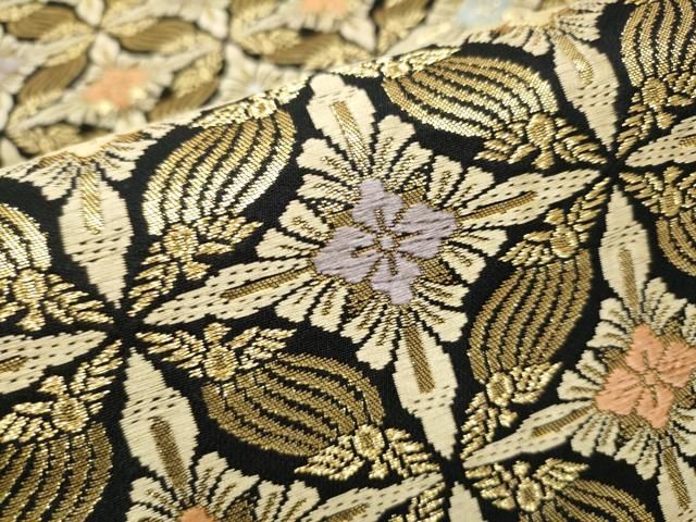 平和屋着物○六通柄袋帯 唐織 七宝鳳凰文様 黒地 金糸 正絹 逸品