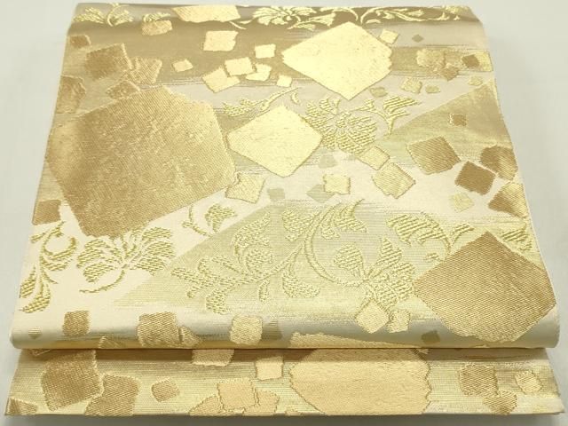 平和屋着物●西陣　織楽浅野　六通柄袋帯　抽象文様　金糸　正絹　逸品　DAAT0275ob 平和屋着物○西陣 川島織物 六通柄 本袋帯 霞花唐草文 金糸 正絹 逸品