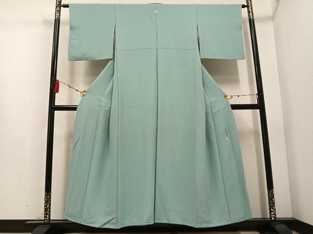 平和屋着物○本草木染作家 瑞鳳 色無地 青竹色 正絹 逸品 AABD0777ph