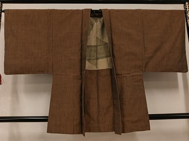 平和屋着物○男性 紬 アンサンブル 色無地 灰茶色 正絹 逸品