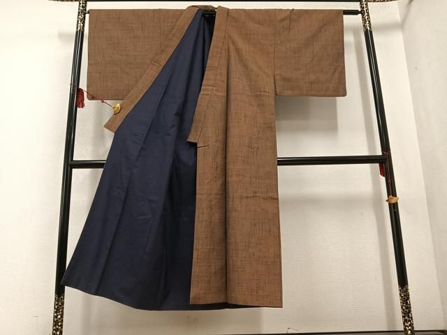 平和屋着物○男性 紬 アンサンブル 色無地 灰茶色 正絹 逸品