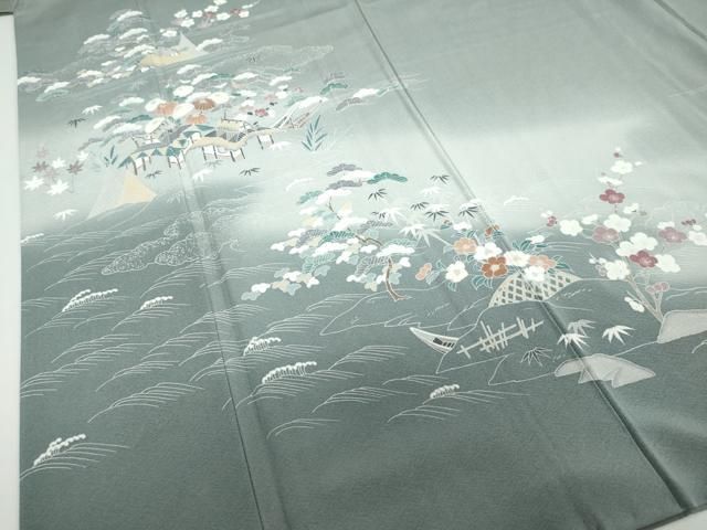 平和屋着物○訪問着 友禅 風景草花文 暈し染め 鈴乃屋扱い 正絹 逸品