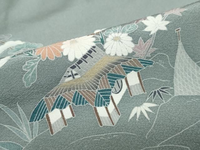 平和屋着物○訪問着 友禅 風景草花文 暈し染め 鈴乃屋扱い 正絹 逸品