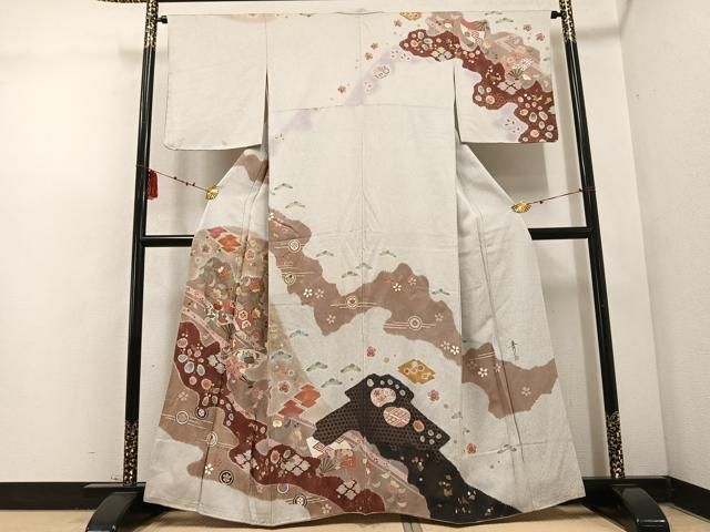 平和屋着物○京友禅の第一人者 松井青々 訪問着 駒刺繍 扇面花文 金彩