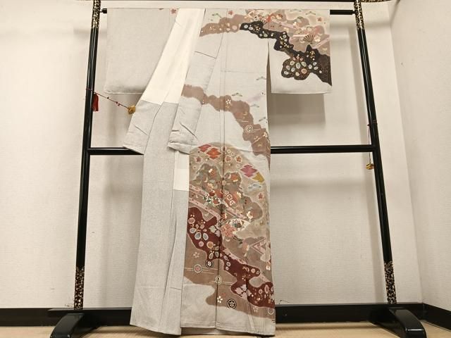 平和屋着物○京友禅の第一人者 松井青々 訪問着 駒刺繍 扇面花文 金彩