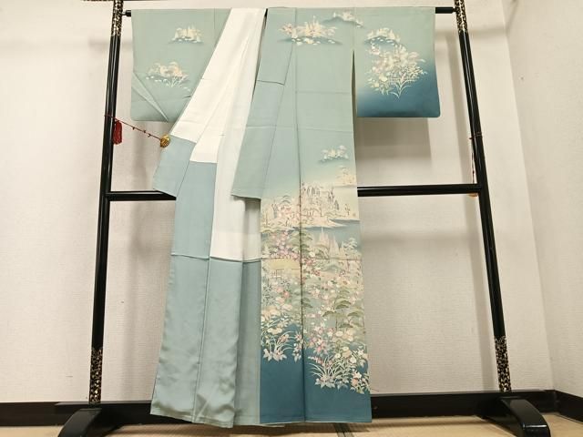 平和屋着物○訪問着 友禅 作家物 風景草花文 暈し染め 正絹 逸品