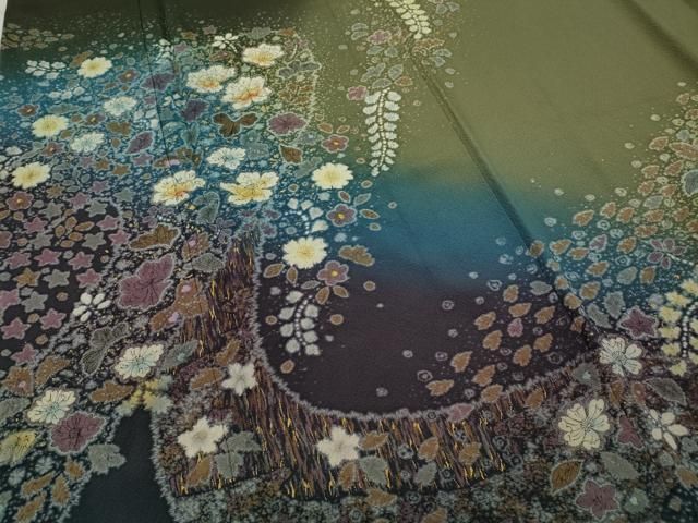 平和屋着物○吉乃一廉 幻の辻が花 訪問着 絞り 舞花文 暈し染め 金彩