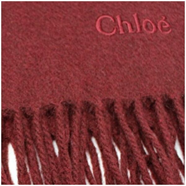 クロエ 大判マフラー ストール ワインレッド 無地 200 73cm 中古