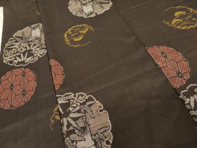 平和屋着物○本場大島紬 アンティーク大島 雪輪笠松文 正絹 逸品