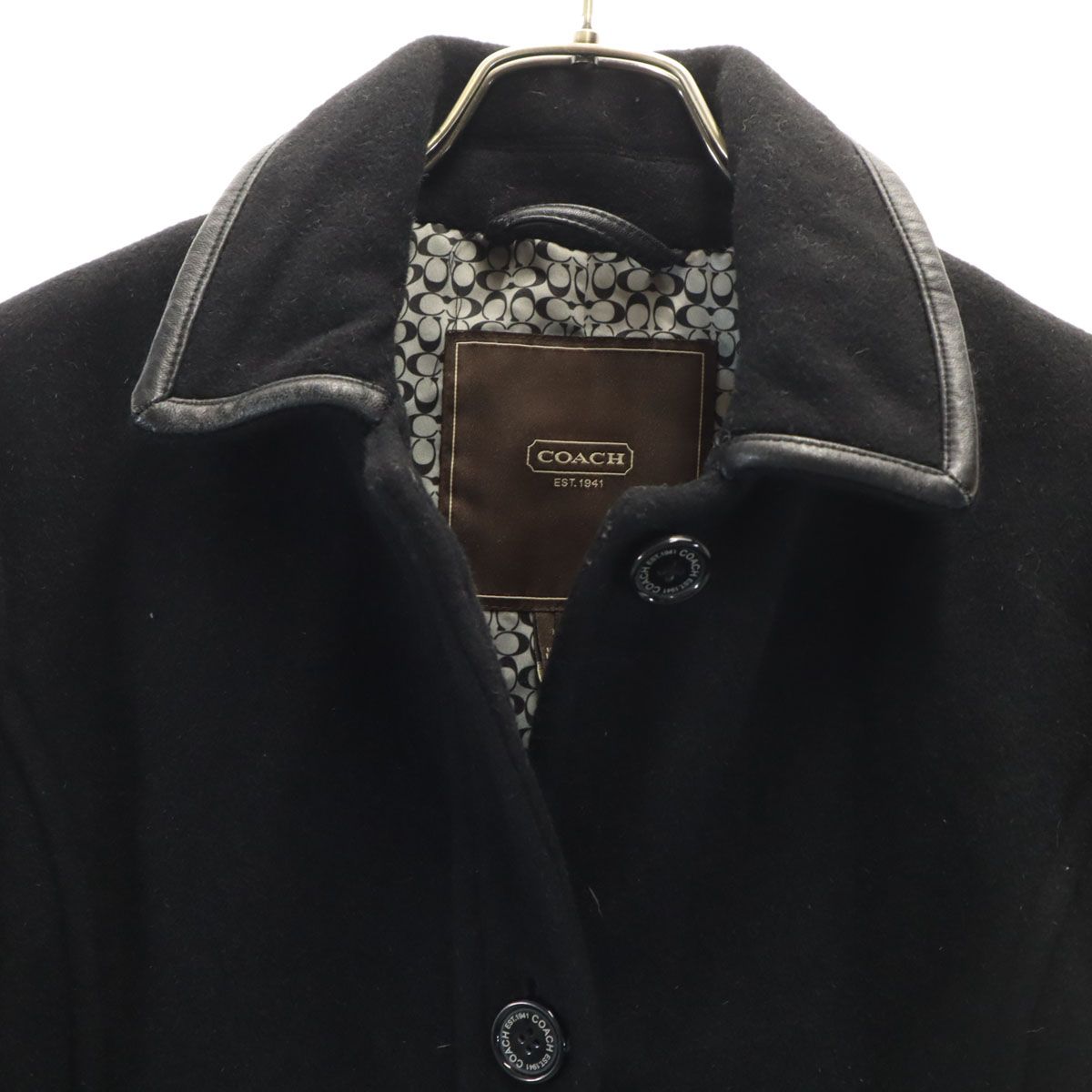 COACH コーチ メルトン ステンカラーコート XS ブラック レディース