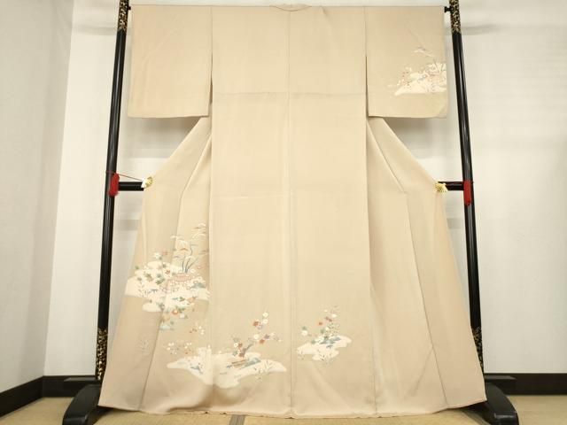 平和屋着物○訪問着 友禅 風景花文 鬼しぼ縮緬 正絹 逸品 AABD9958ck