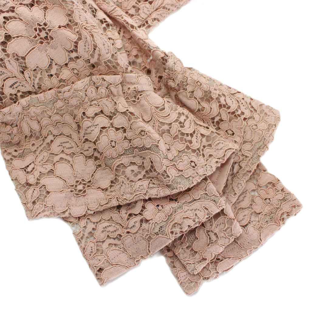 【中古】未使用品 BLUGIRL ワンピース 長袖 ひざ丈 クルーネック 総レース 花柄 ラインストーン 38 M ピンク ブルーガール BLUGIRL ワンピース 長袖 ひざ丈 クルーネック 総レース