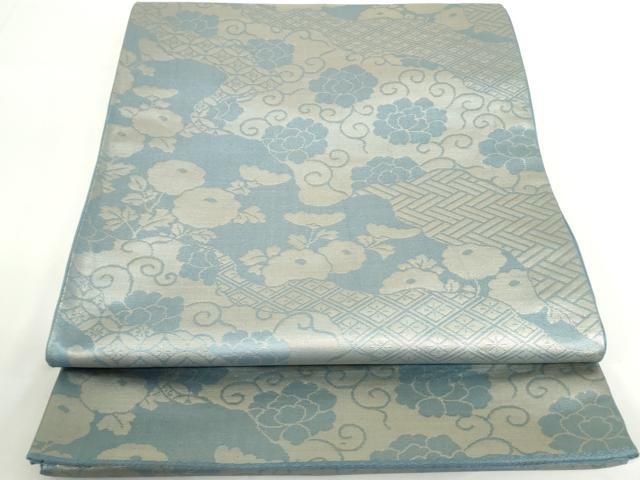 平和屋着物◎六通柄袋帯 道長吉祥牡丹唐草文 菊 金糸 正絹 逸品