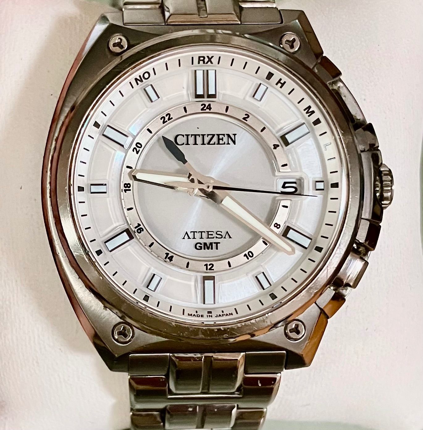 ★稼働品★CITIZEN シチズン/ATTESA アテッサ★電波ソーラー★チタン★GMT Eco-Drive エコドライブ★白文字盤★H117 ...
