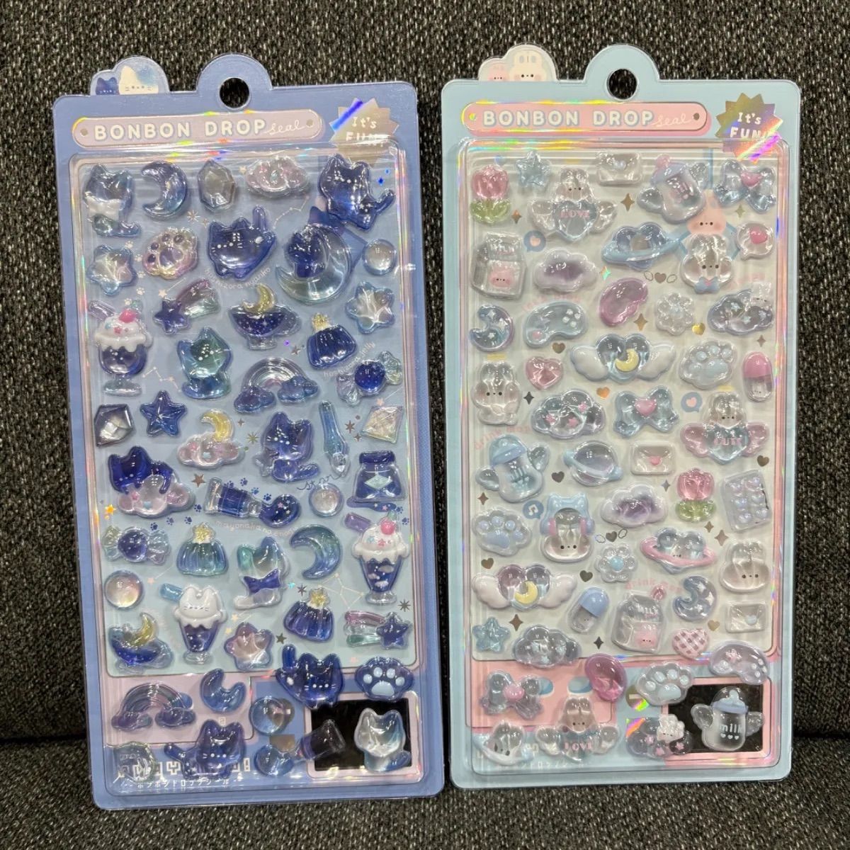 ボンボンドロップシール BONBON DROP シール よるねこボンボン & みずいろボンボン 2点セット｜ボンボンドロップ ぷっくりシール 正規品 ちゅるきら 夜ねこ 水色 ネコ 韓国風 ...