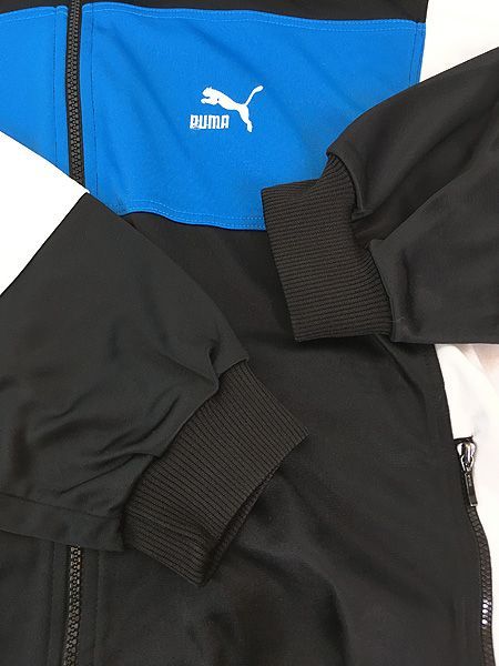 古着 90s PUMA ロゴ 刺しゅう 3カラー パネル 襟付き ジャージ トップ