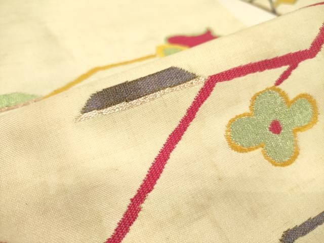 平和屋着物○アンティーク 大正ロマン 九寸名古屋帯 抽象花文 金銀糸