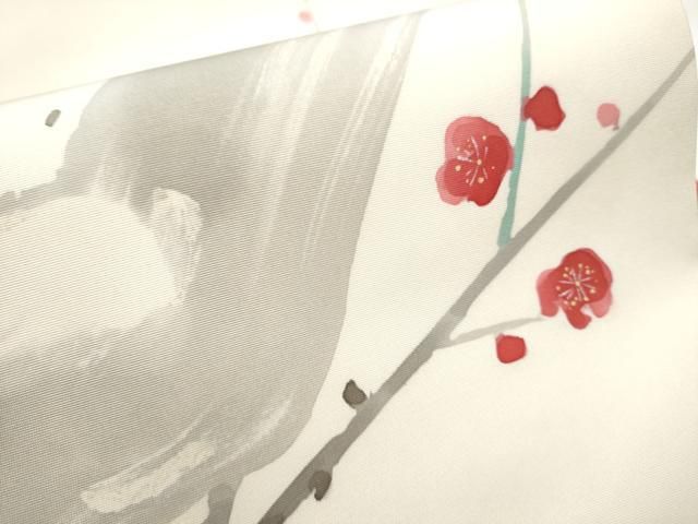 平和屋着物○塩瀬 九寸名古屋帯 手描き 枝梅文 金彩 正絹 逸品