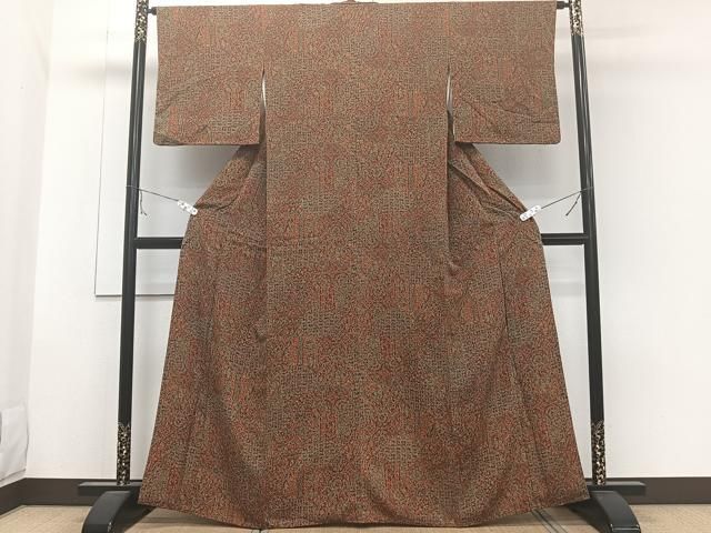 平和屋着物□上質な小紋 型染め 椿 鬼しぼ縮緬 正絹 逸品 AABD6908fw