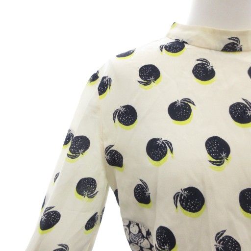 【中古】ステラマッカートニー アモラ シルク フルーツプリント ドレス ロングワンピース 36 長袖 切替 白 ホワイト ステラマッカートニー STELLA McCARTNEY アモラ シルク フルーツ