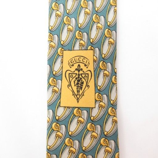 グッチ GUCCI ネクタイ レギュラータイ 総柄 ロゴ シルク 黄 イエロー