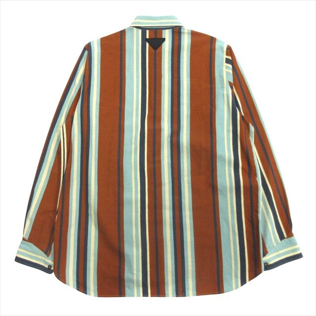 【中古】22ss プラダ PRADA by Raf Simons トライアングルパッチ ストライプ シャツ カットソー ヴィンテージ加工 22ss プラダ PRADA by Raf Simons トライアングルパッチ ストライプ