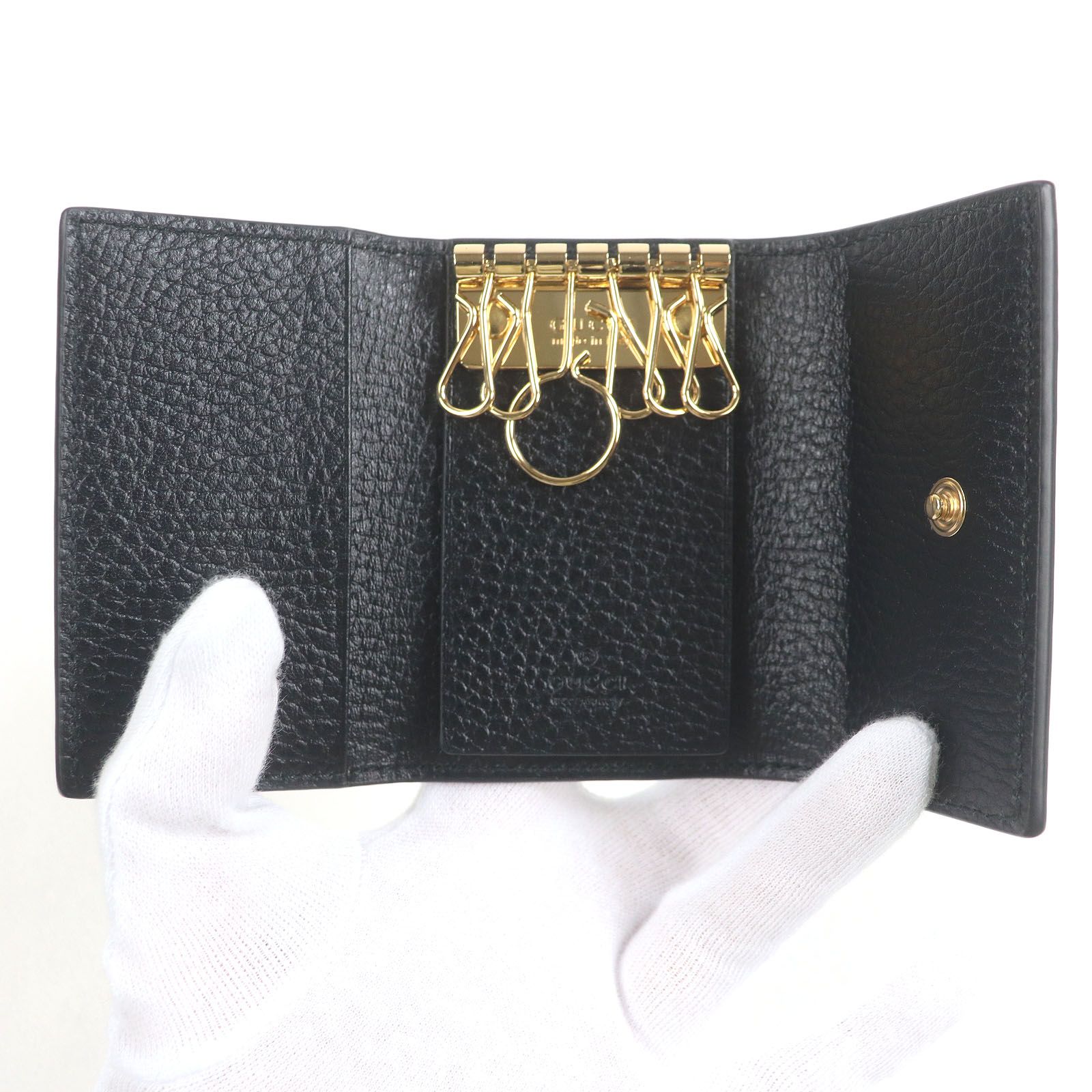 未使用品□GUCCI グッチ 456118 レザー GGスプリーム ダブルG ゴールド