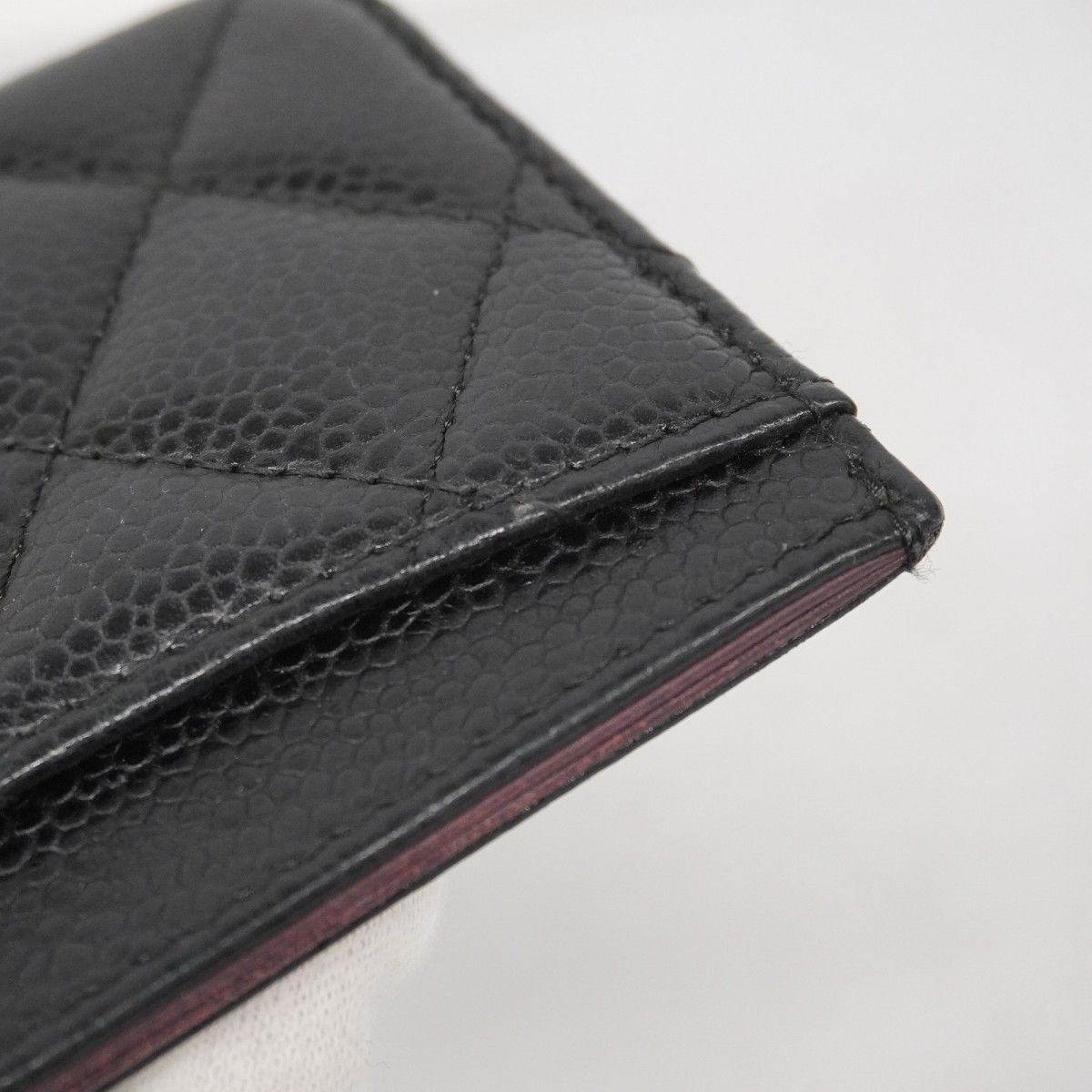 5pa1097】シャネル カードケース マトラッセ キャビアスキン ブラック