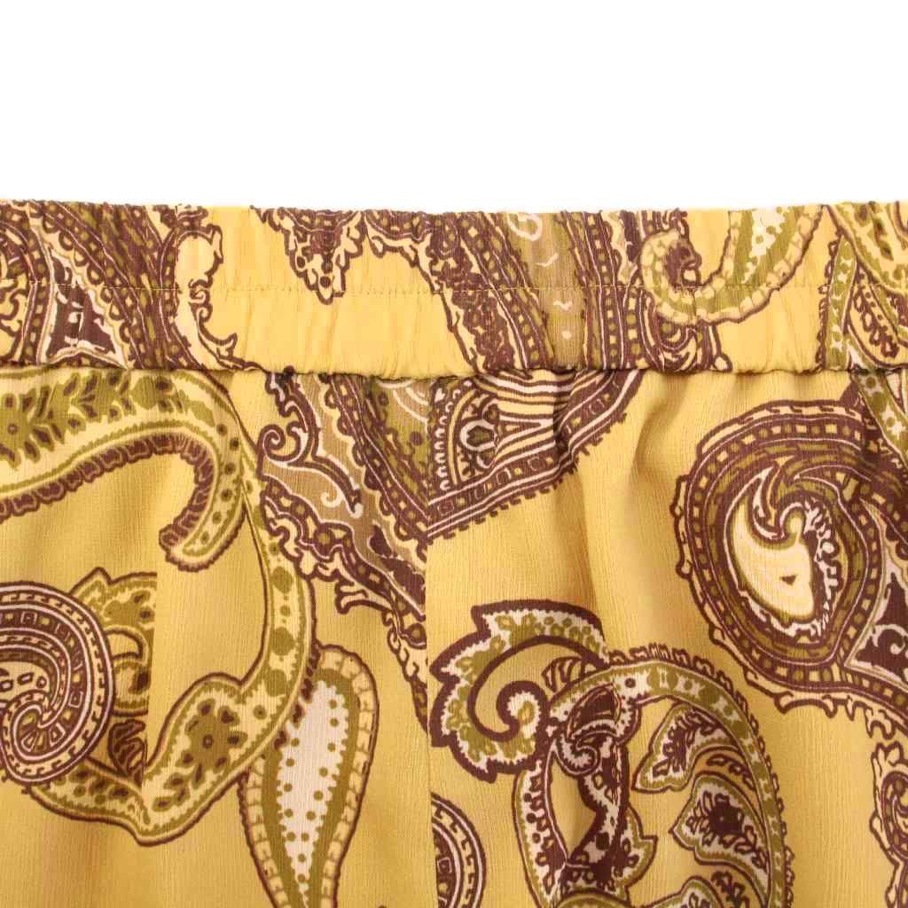 【中古】ネミカ NEMIKA ワイドパンツ イージー ウエストゴム ペイズリー柄 17 黄色 イエロー 茶 ブラウン /BB ネミカ NEMIKA ワイドパンツ イージー ウエストゴム ペイズリー柄 17