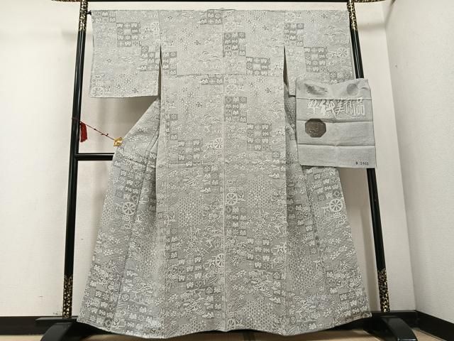 平和屋着物○山岡古都・古都染人 染織美術品 薬墨染 天目織 お召 草花