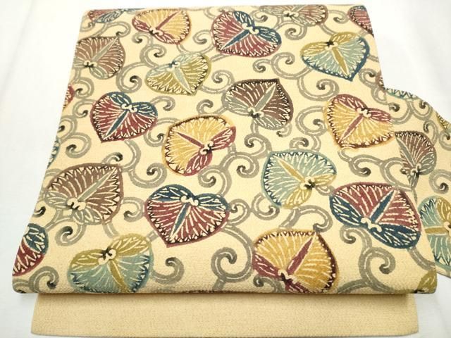 平和屋着物○九寸名古屋帯 型染め 葵 鬼しぼ縮緬 正絹 逸品 CABB0765hy