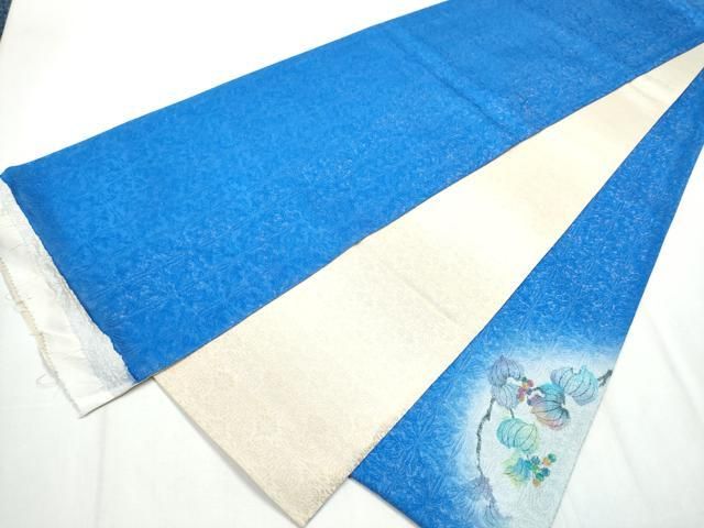 平和屋着物○太鼓柄袋帯 葡萄蔦の葉文 銀通し地 正絹 逸品 未使用