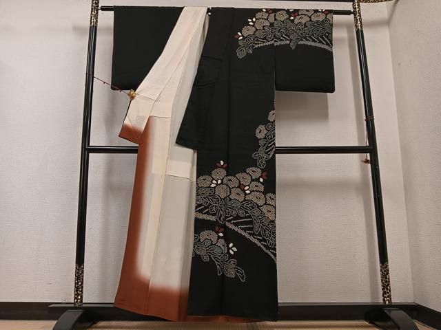 平和屋着物○訪問着 絞り 草花文 黒地 正絹 逸品 AABE2573ph - メルカリ